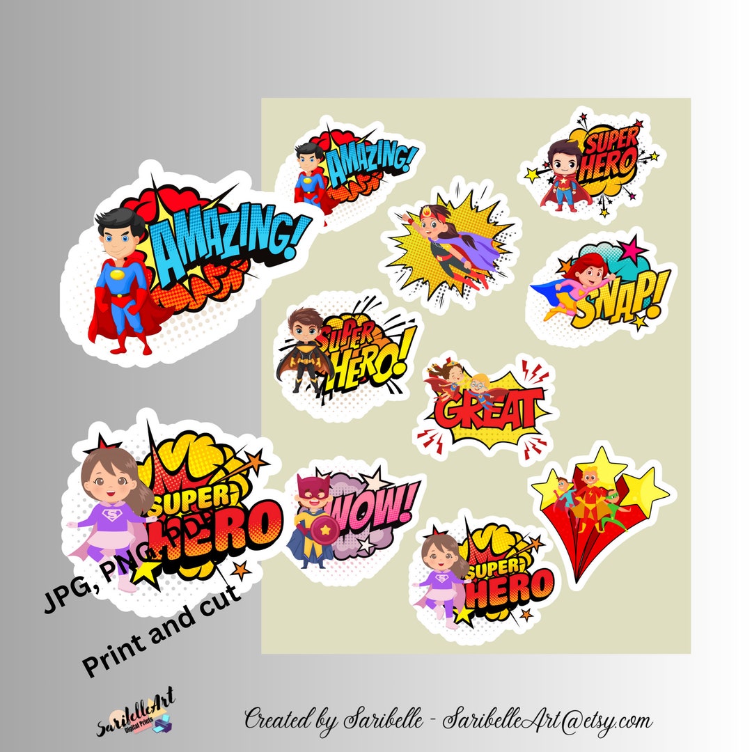 Hero Printable Stickers, Print and Cut Stickers - Etsy