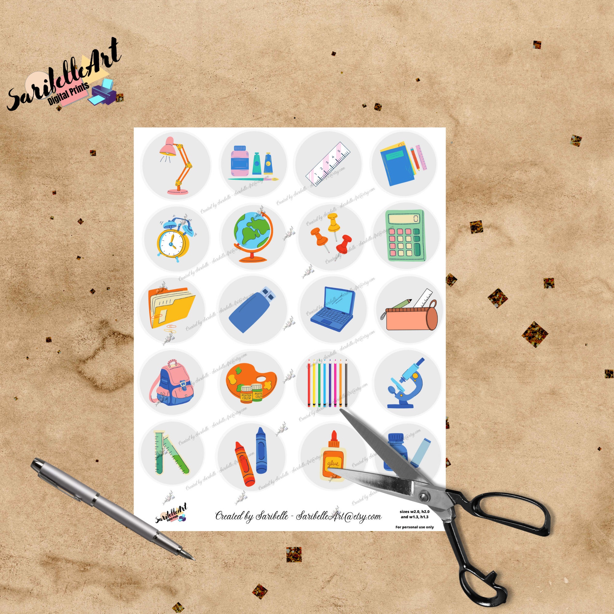 School Supplies Printable Stickers, Daily Stickers for Your Planner - Etsy