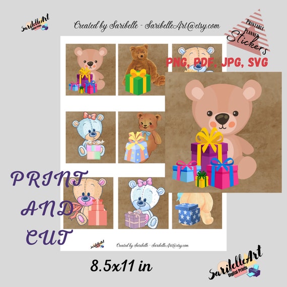 Teddy Bear Printable Stickers Printable Sticker Sheet Print - Etsy