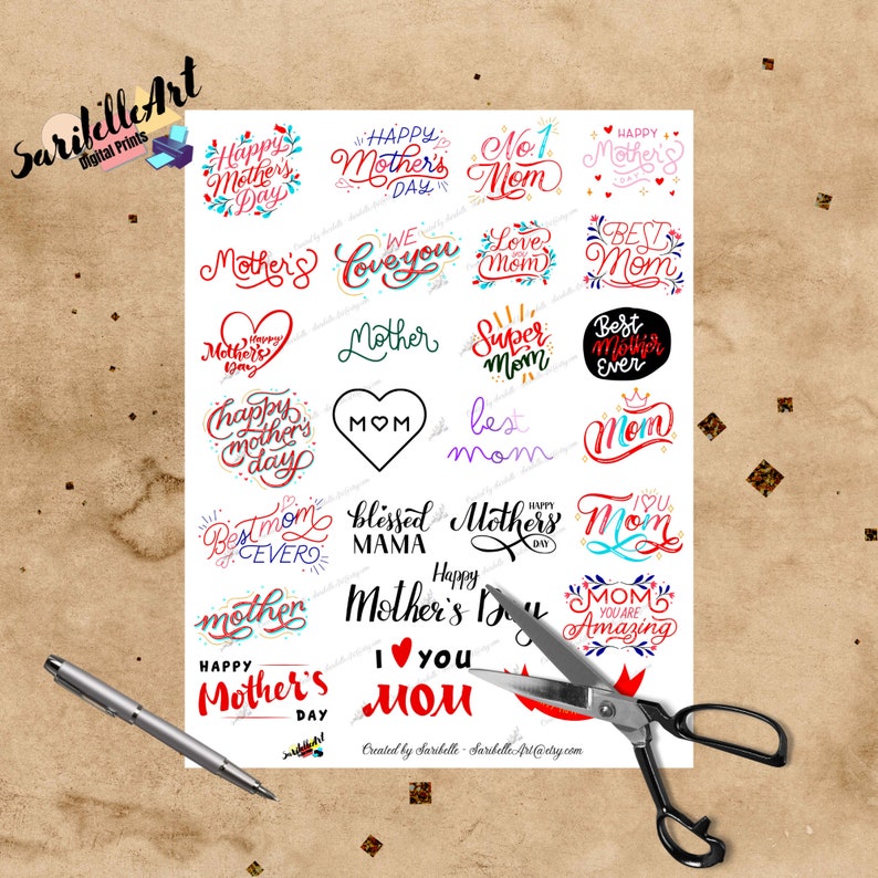 Mother's Day Printable Stickers, Printable Sticker Sheet, Print and Cut ...