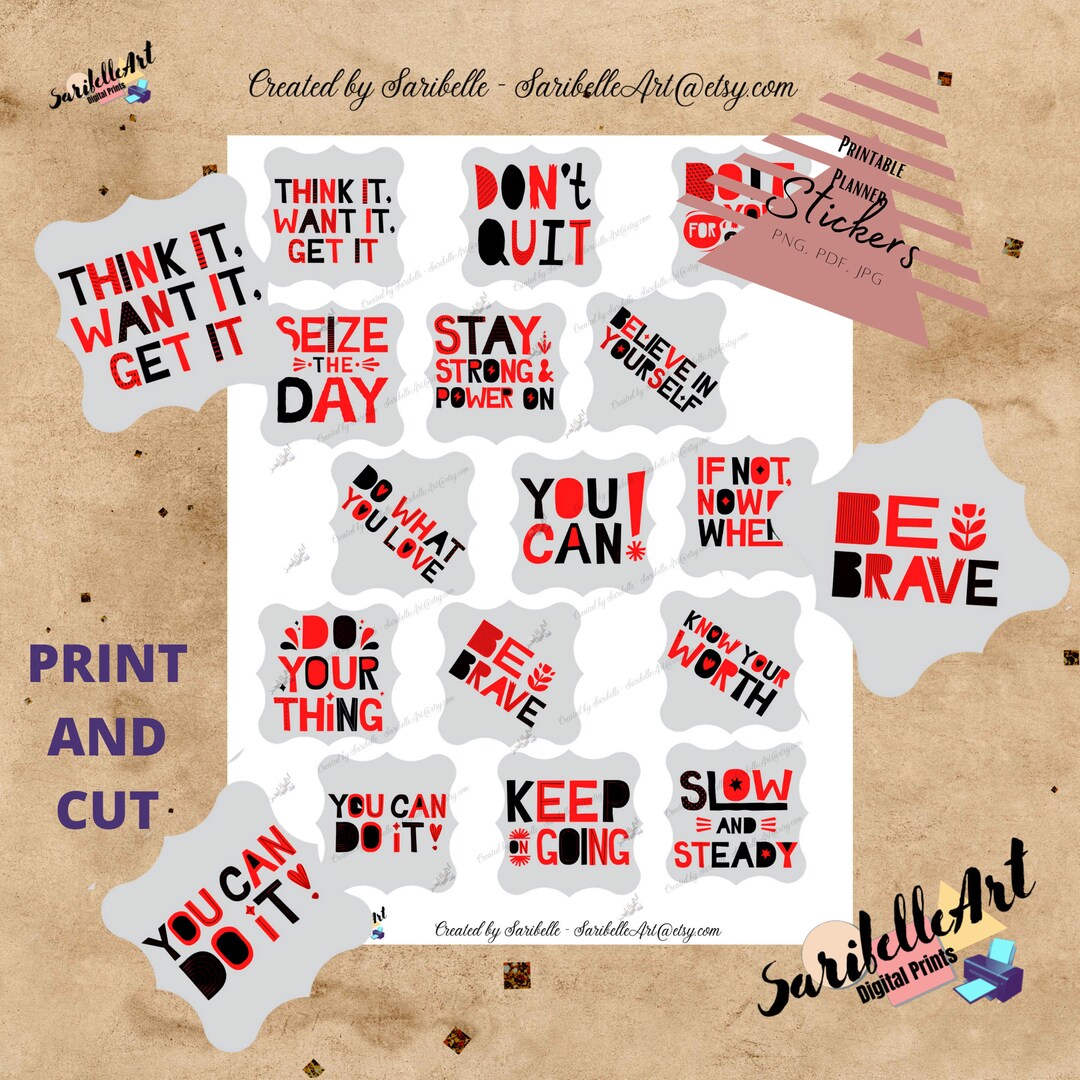 Motivational Quotes Printable Stickers, Daily Stickers for Your Journal ...