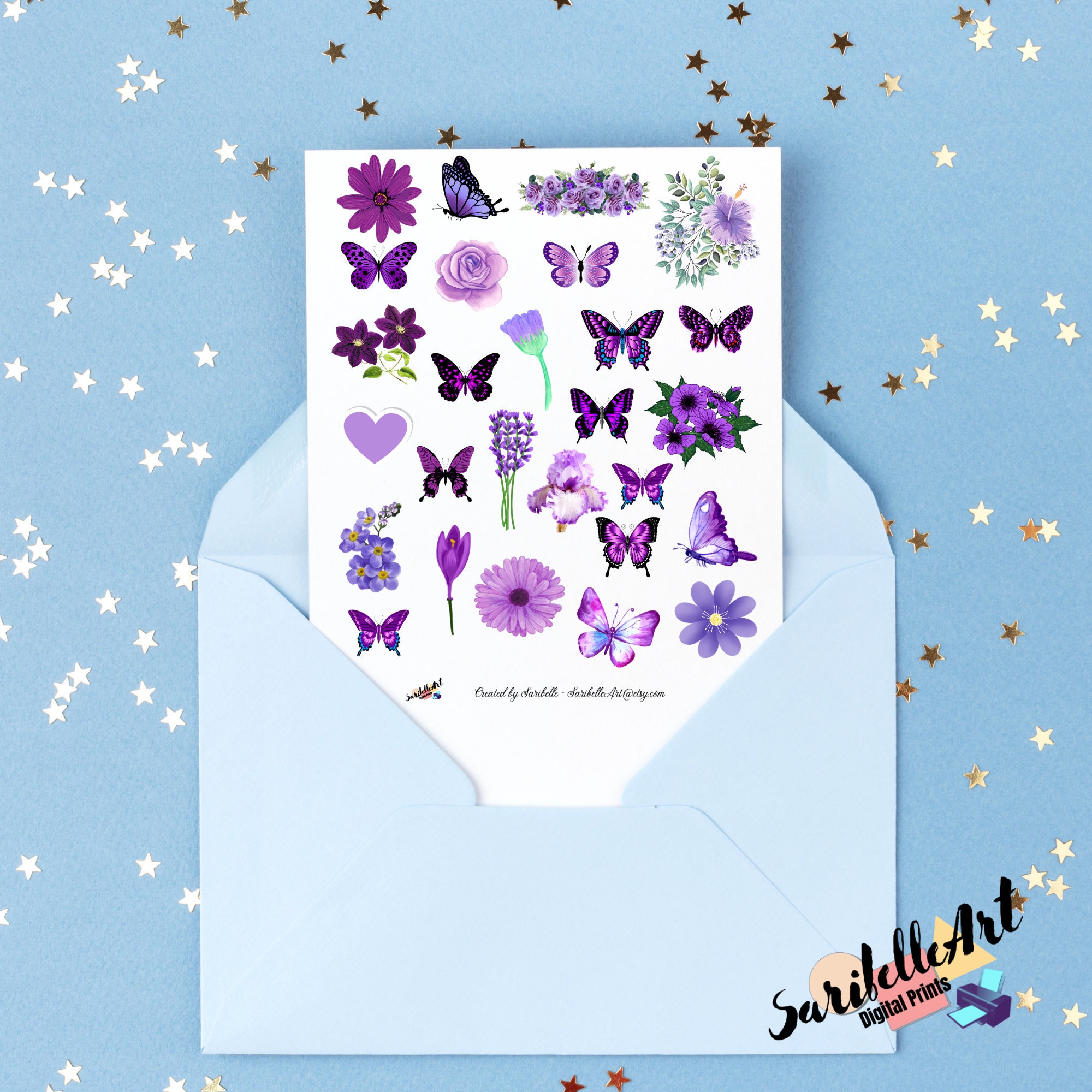Purple Flowers and Butterflies Printable Stickers, Daily Journal and ...