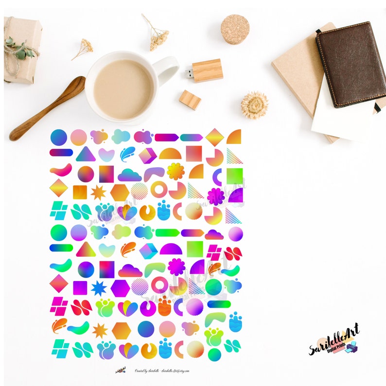 Colorful Shapes Printable Stickers Printable Sticker Sheet - Etsy