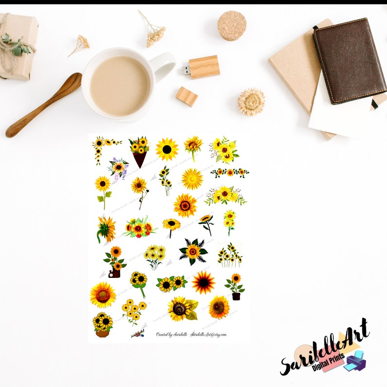 Sunflowers, Floral Printable Stickers, Daily Journal Stickers - Etsy