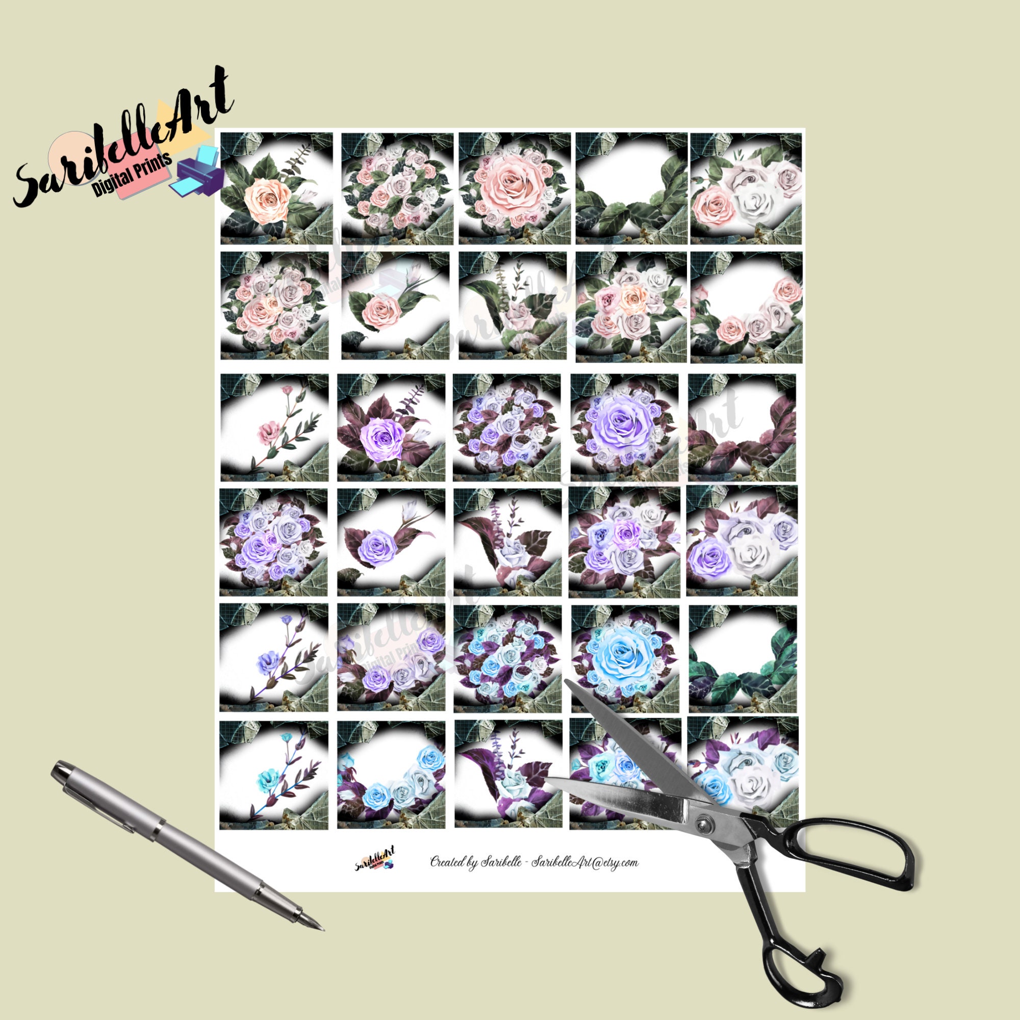 Roses Printable Stickers, Printable Sticker Sheet, Print and Cut ...