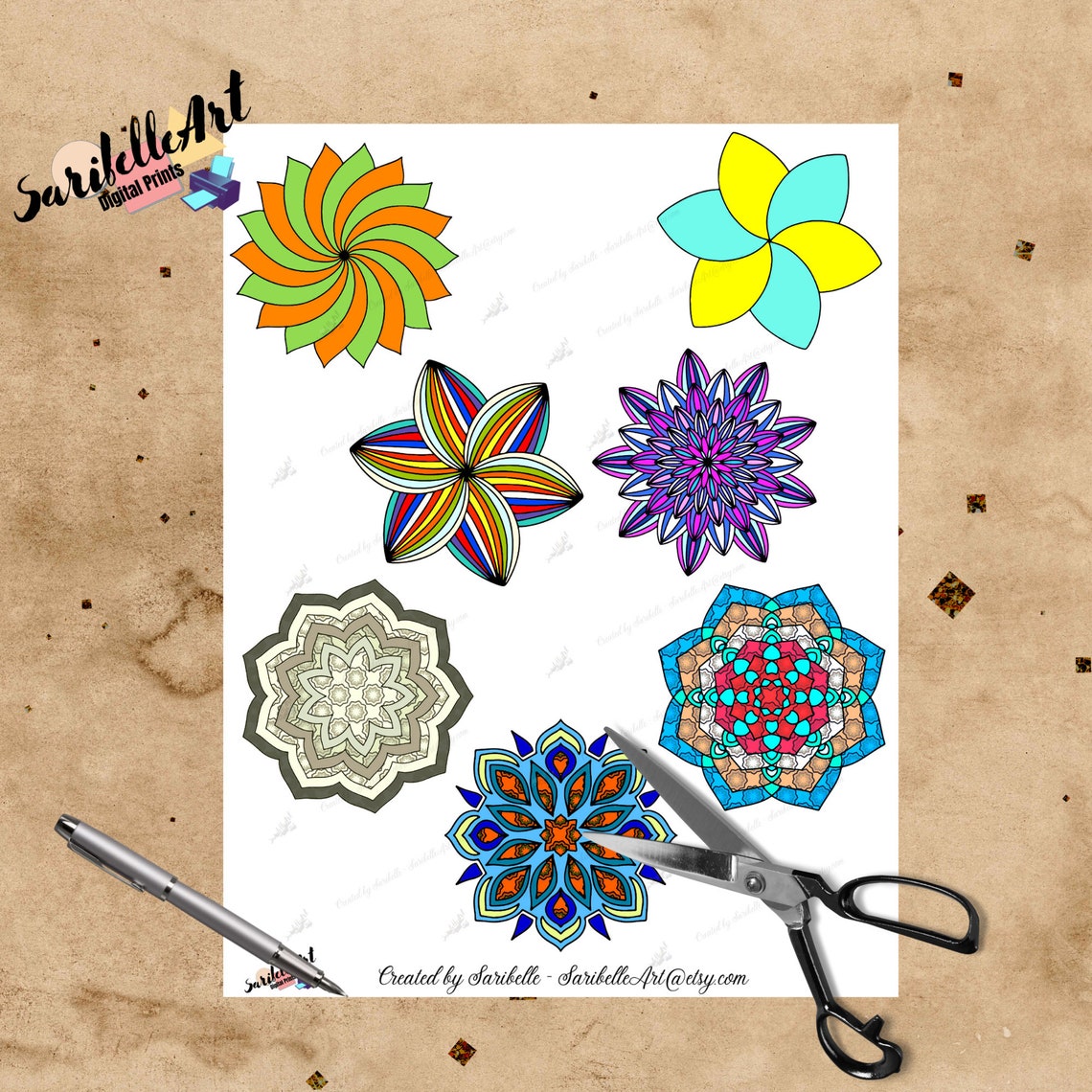 Colorful Mandala Printable Stickers, Daily Stickers for Your Journal - Etsy