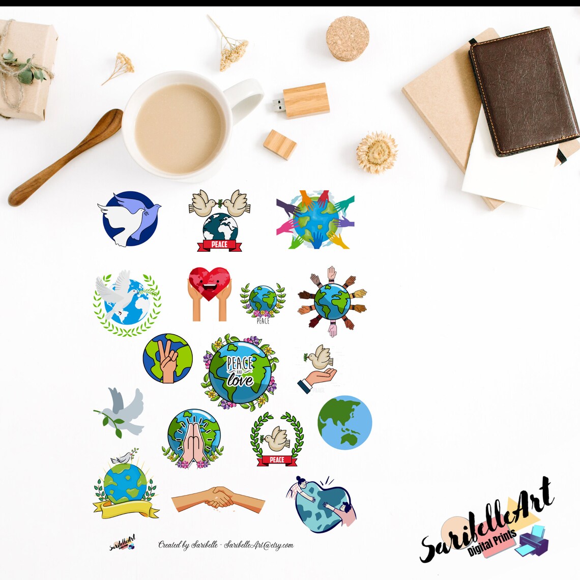 World Peace Printable Stickers, Daily Journal Stickers - Etsy