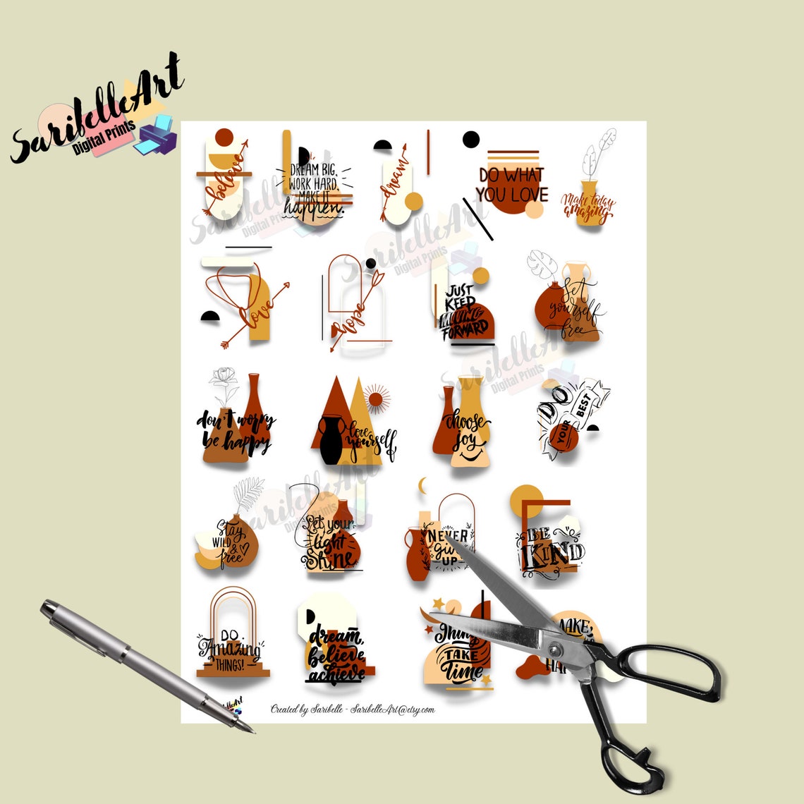 Motivational Quotes Printable Stickers, Printable Sticker Sheet, Print ...