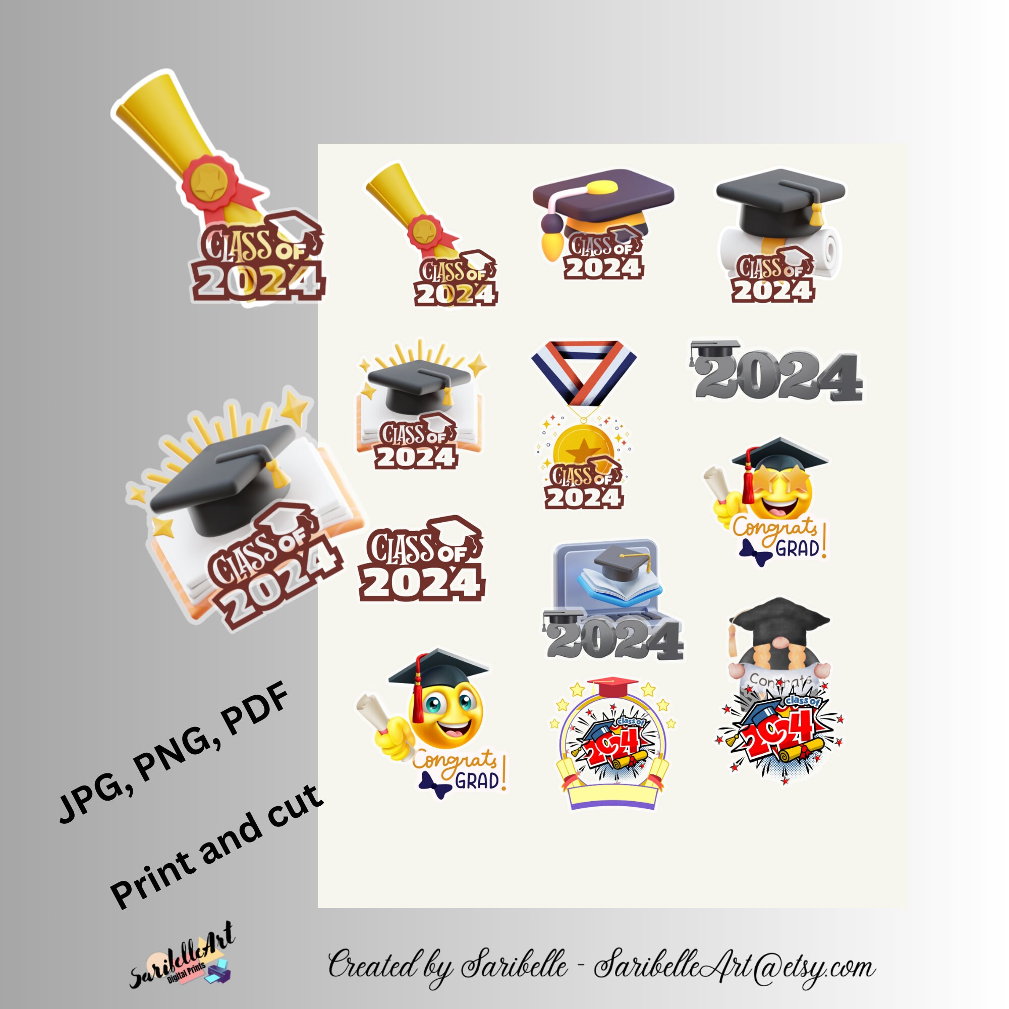 2024 School Graduation Printable Stickers, Printable Sticker Sheet ...
