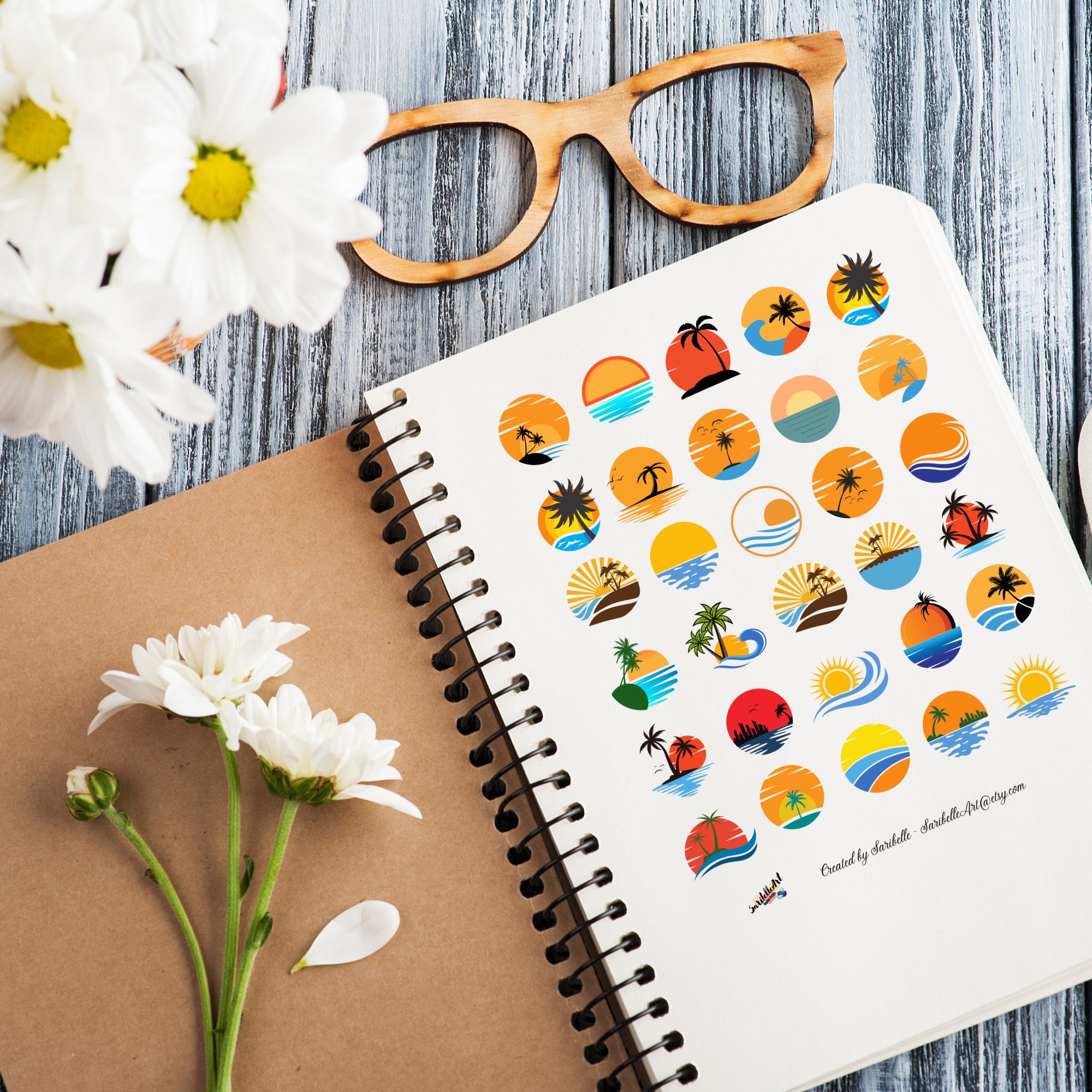 Beach Sunset Printable Stickers, Daily Journal Stickers - Etsy