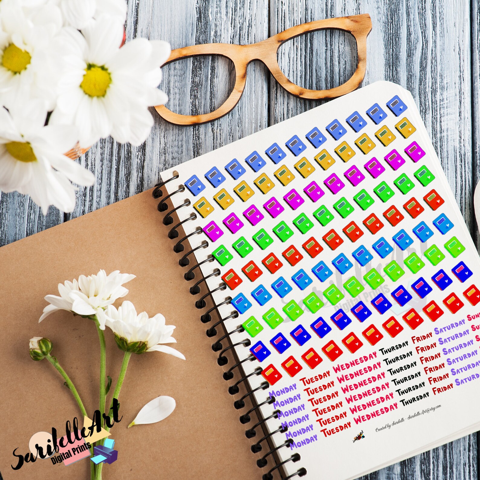 Notebooks Printable Stickers, Printable Sticker Sheet, Print and Cut ...