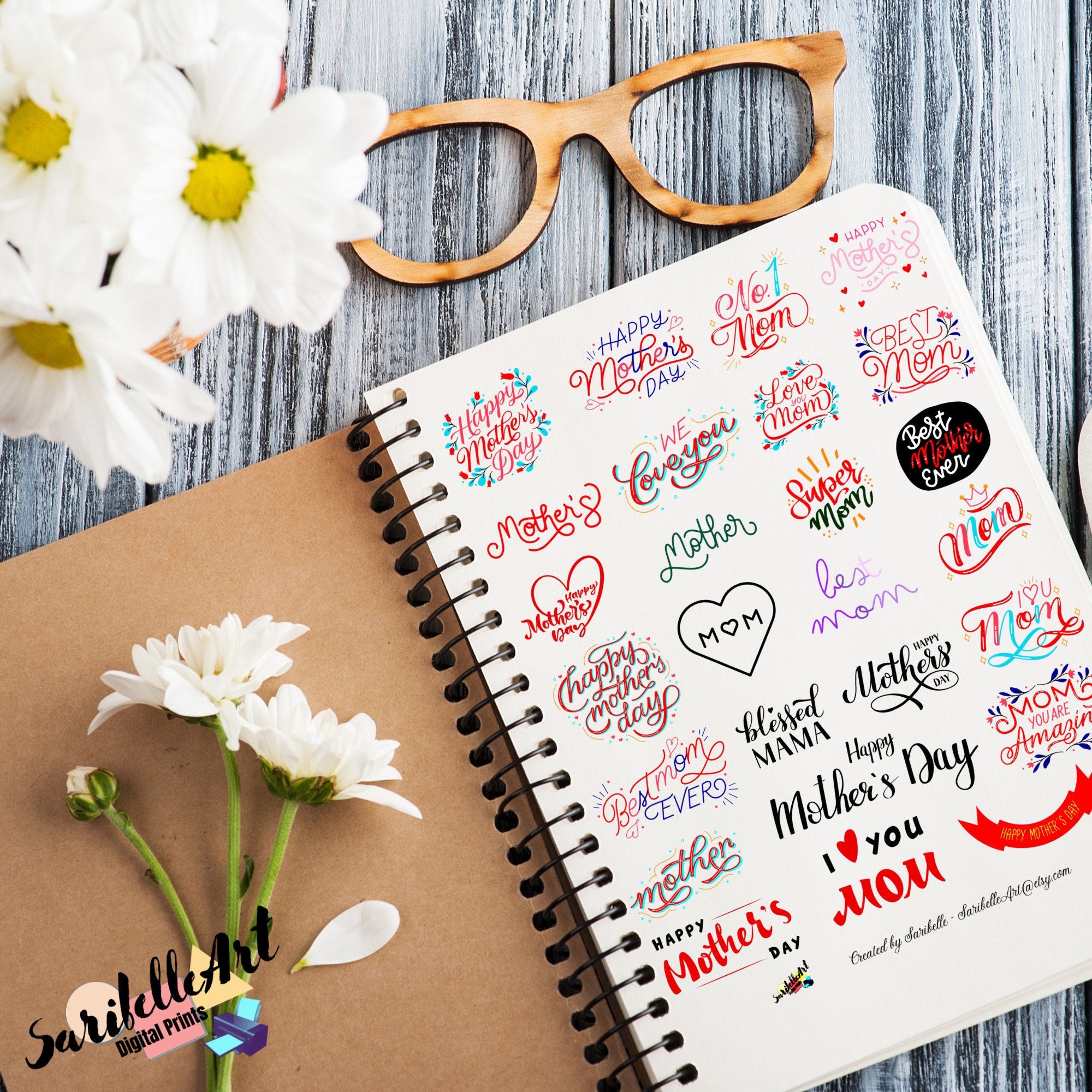 Mother's Day Printable Stickers, Printable Sticker Sheet, Print and Cut ...