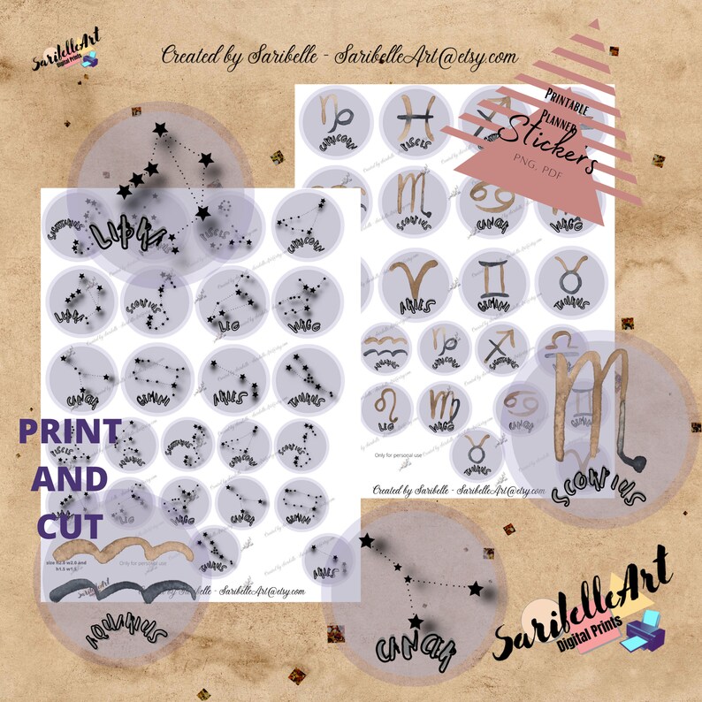 Zodiac Printable Stickers, Daily Stickers - Etsy
