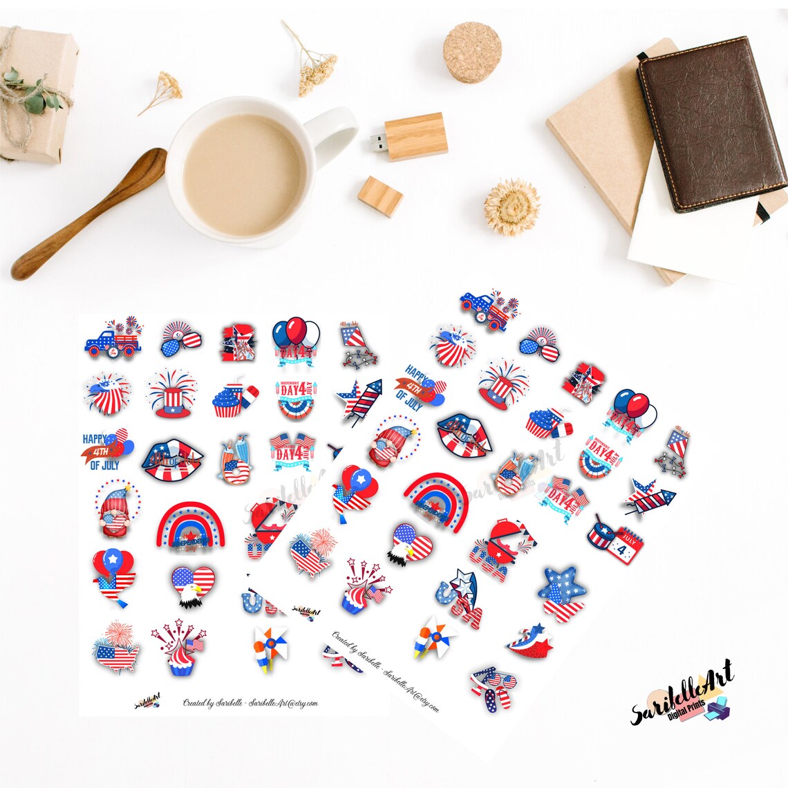 4th of July Printable Stickers Printable Sticker Sheet Print - Etsy
