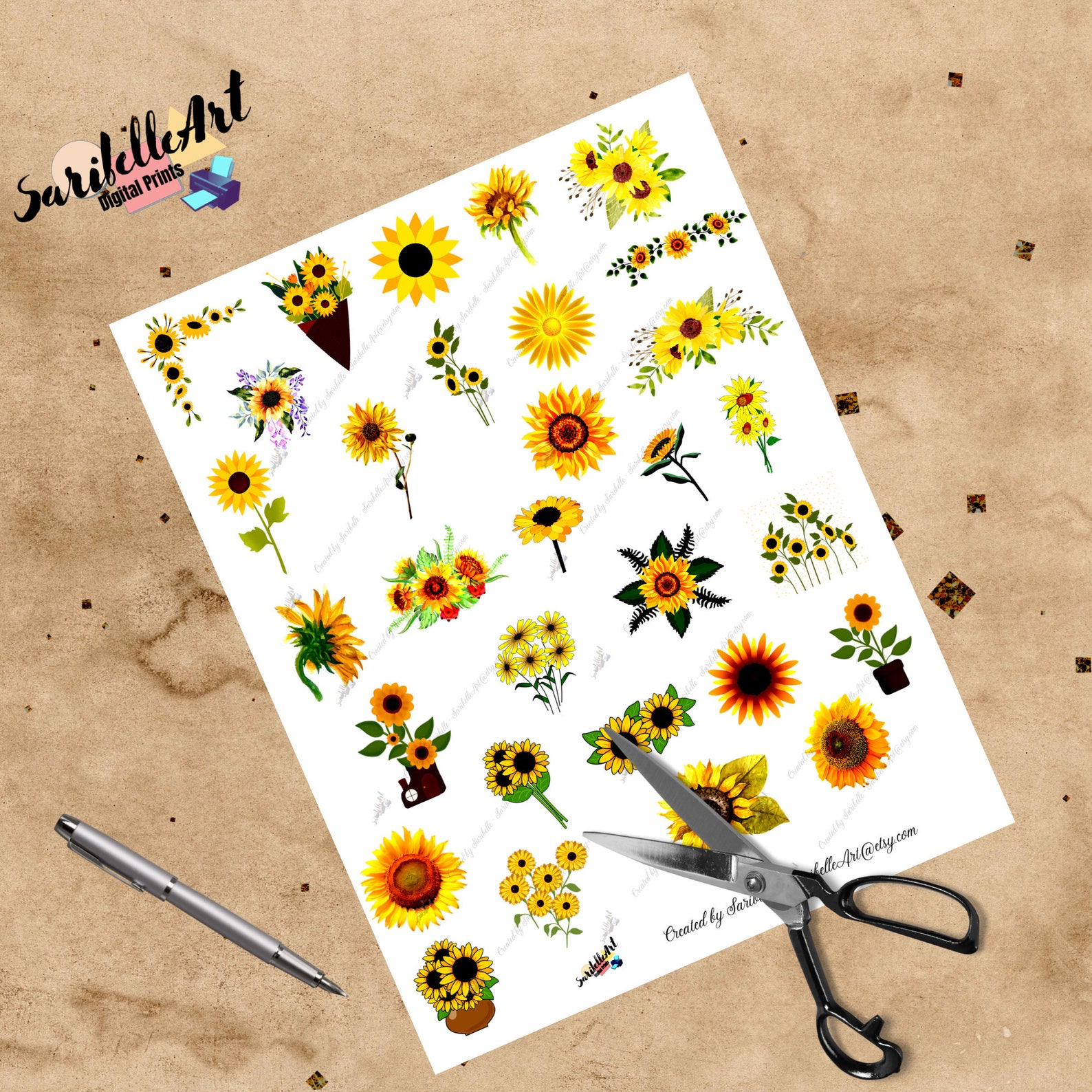 Sunflowers, Floral Printable Stickers, Daily Journal Stickers - Etsy