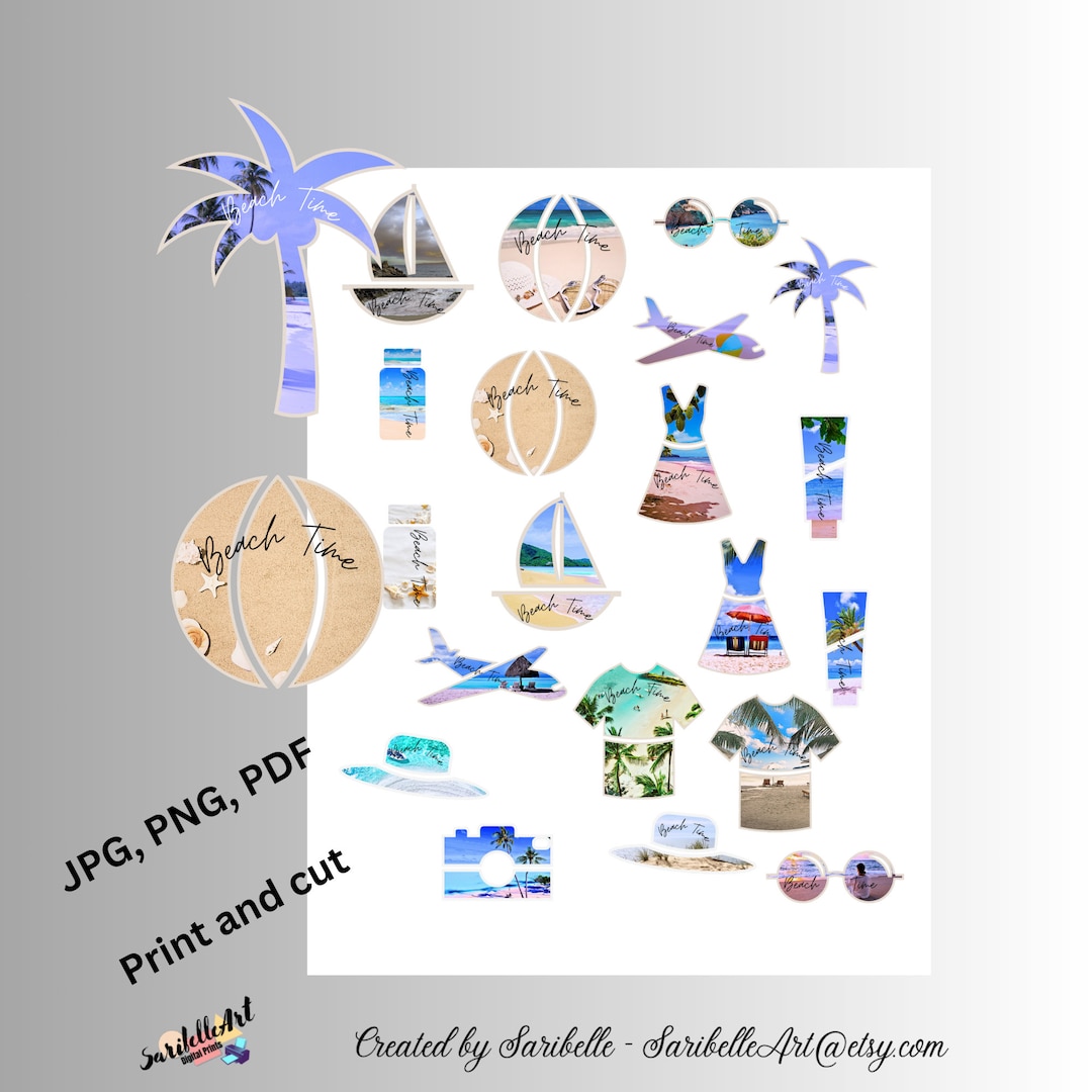 Beach Time, Printable Stickers, Print and Cut Stickers - Etsy