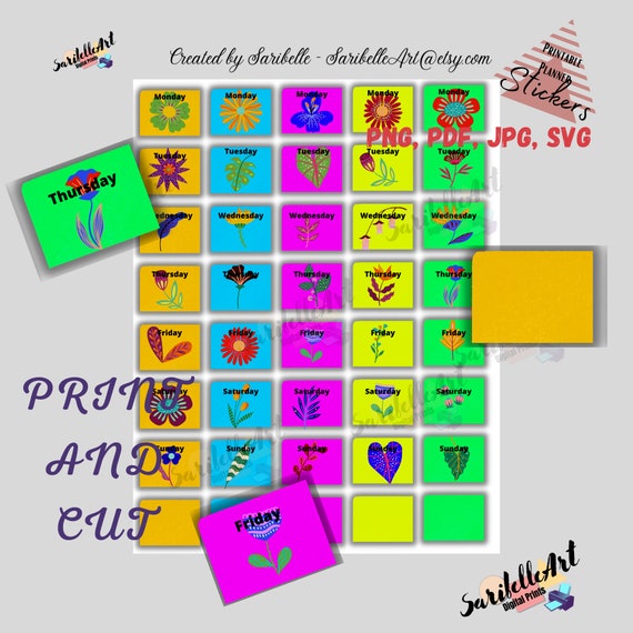 Day of the Week Printable Stickers Daily Journal Stickers - Etsy