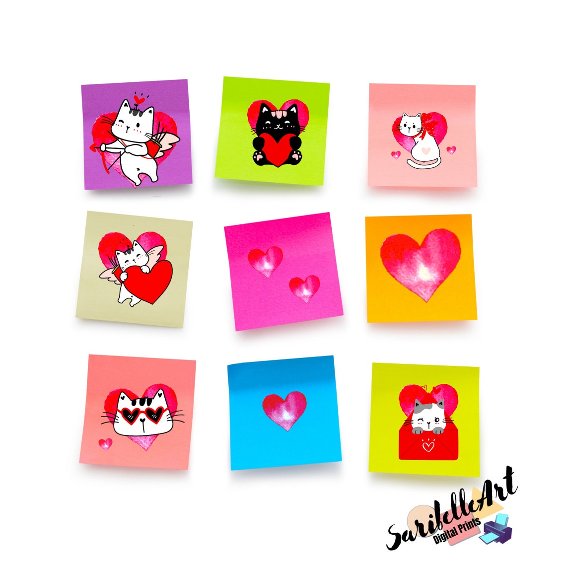 Valentine's Day, Cat Love Printable Stickers, Daily Stickers - Etsy