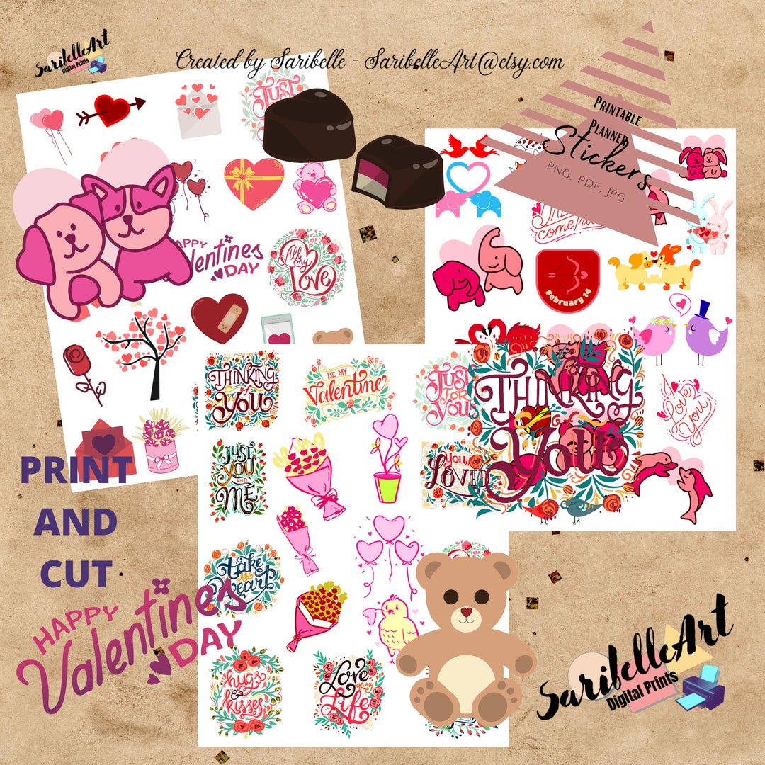 Valentine's Day Printable Stickers, Daily Stickers - Etsy