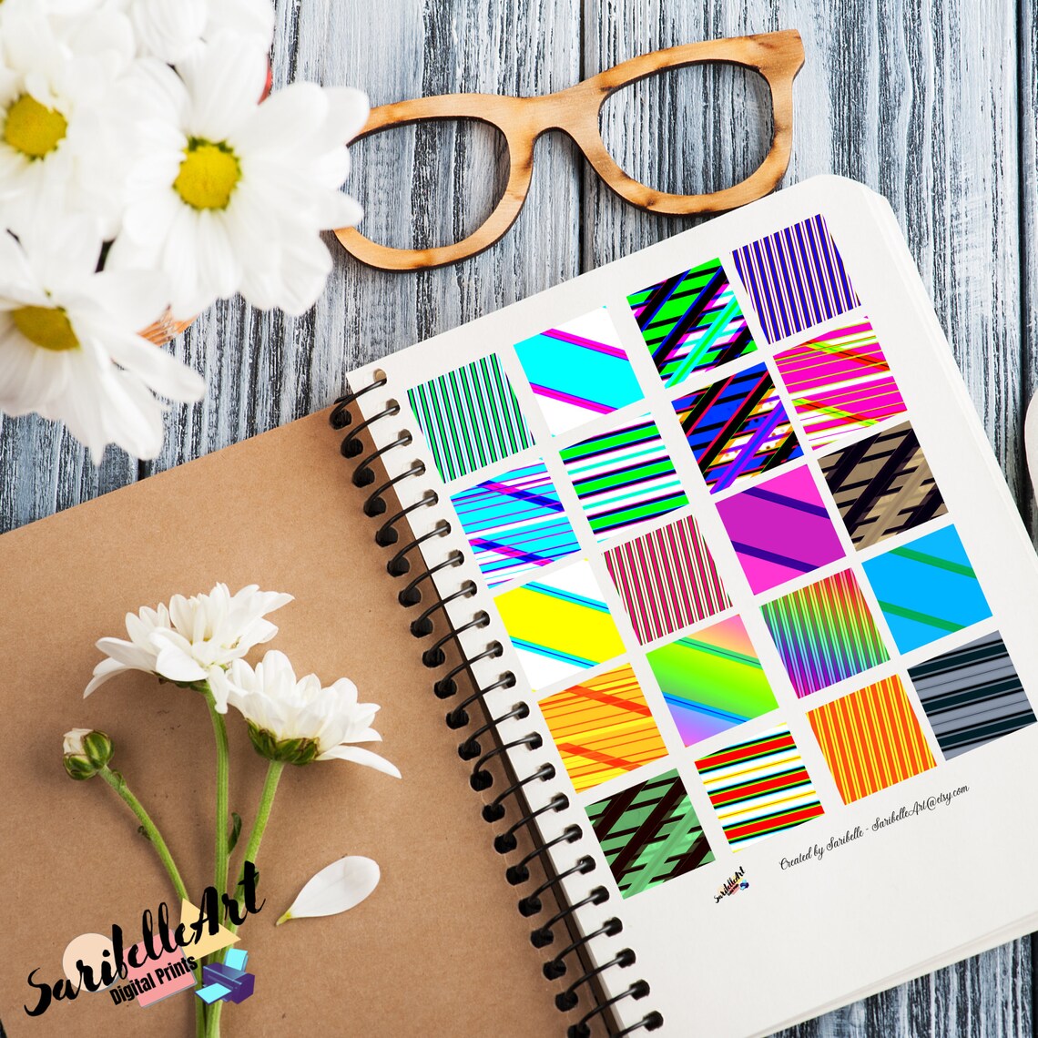 Colorful Stripes Printable Stickers, Printable Sticker Sheet, Print and ...