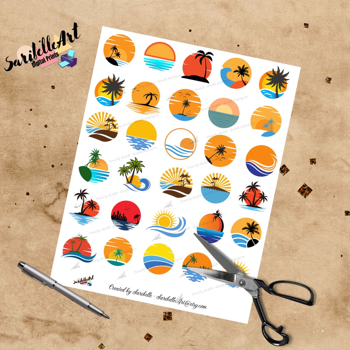 Beach Sunset Printable Stickers, Daily Journal Stickers - Etsy