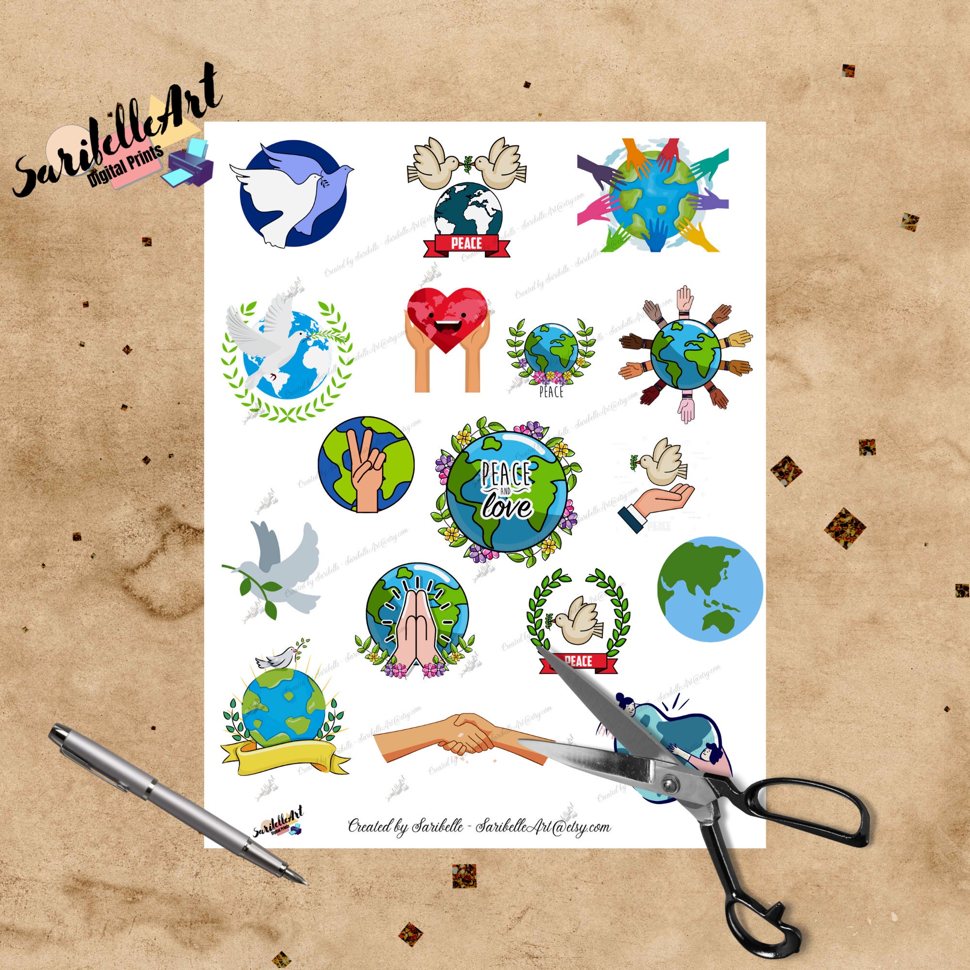 World Peace Printable Stickers, Daily Journal Stickers - Etsy