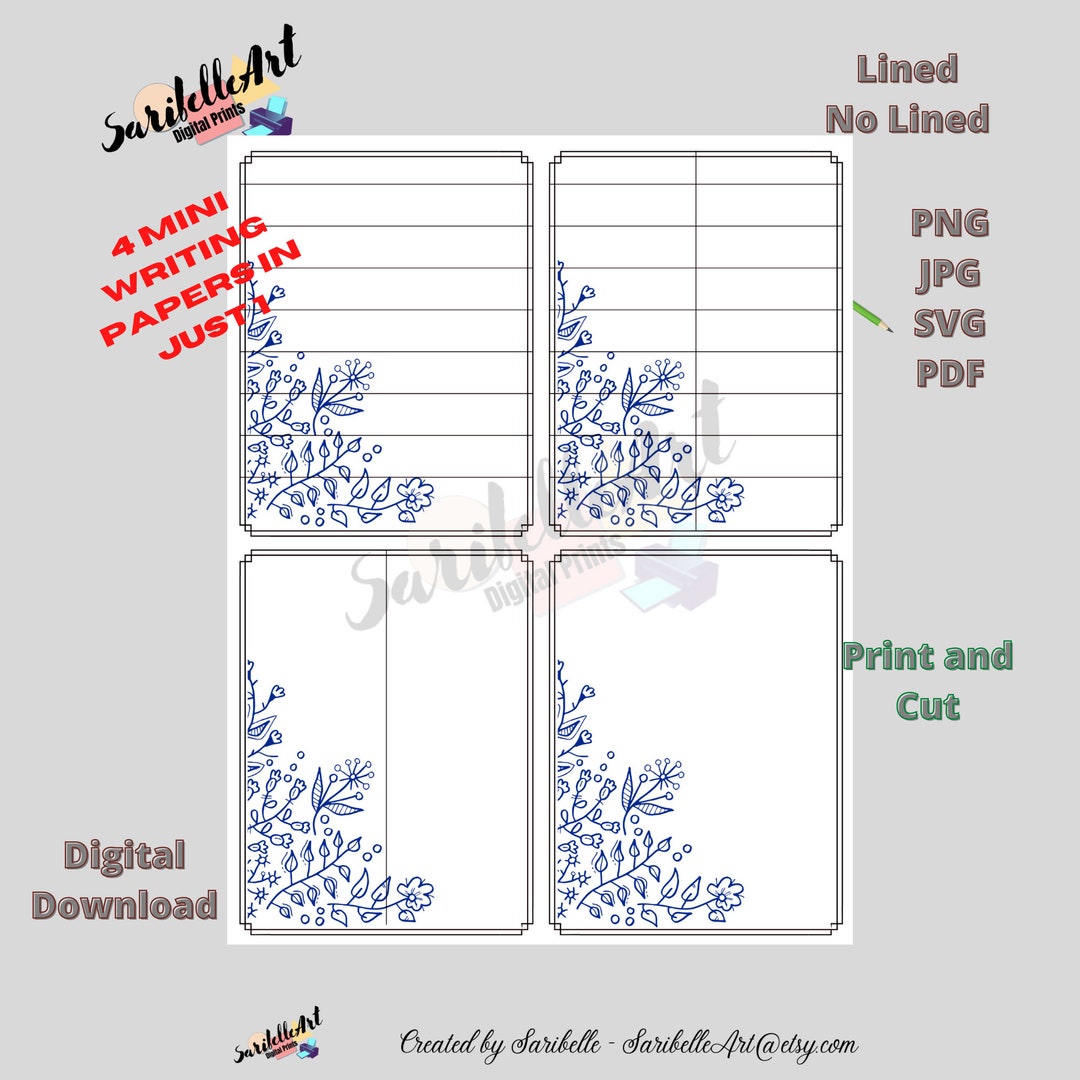 Blue Mini Writing Paper Printable Stickers, Printable Planner Sticker ...