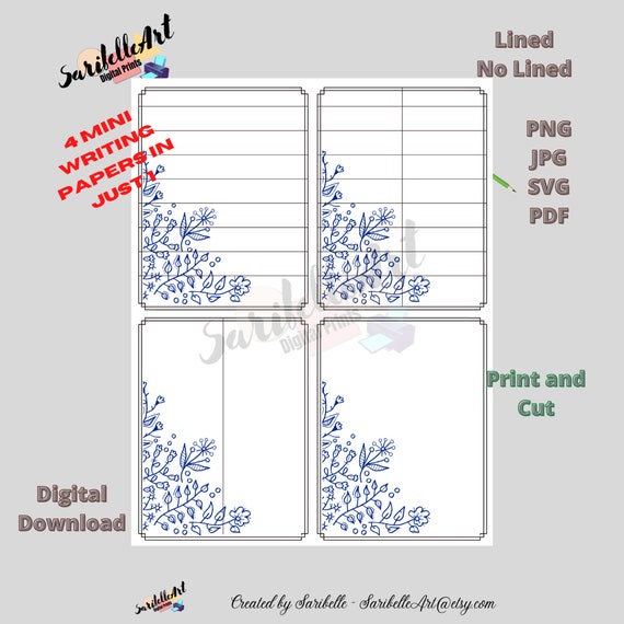 Blue Mini Writing Paper Printable Stickers Printable Planner - Etsy