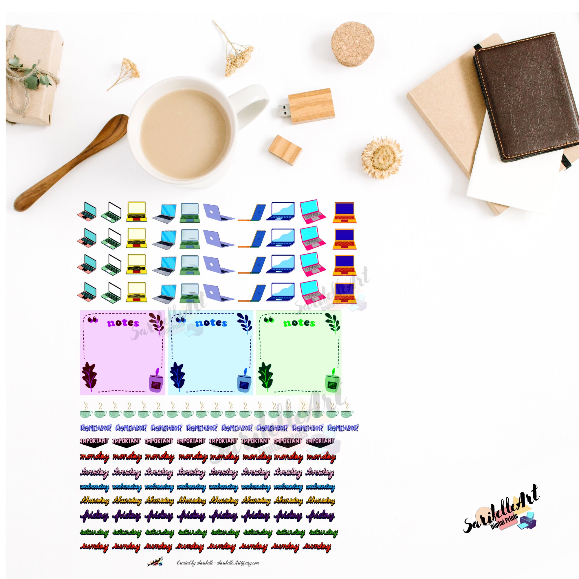 Laptop Printable Stickers, Printable Sticker Sheet, Print and Cut ...