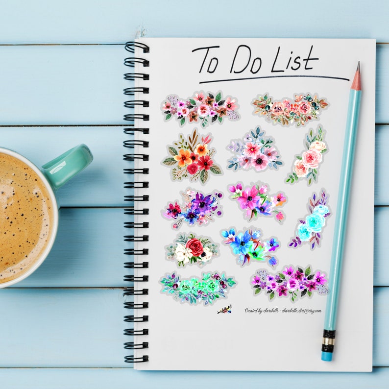 Watercolor Roses, Floral Printable Stickers, Daily Journal Stickers - Etsy