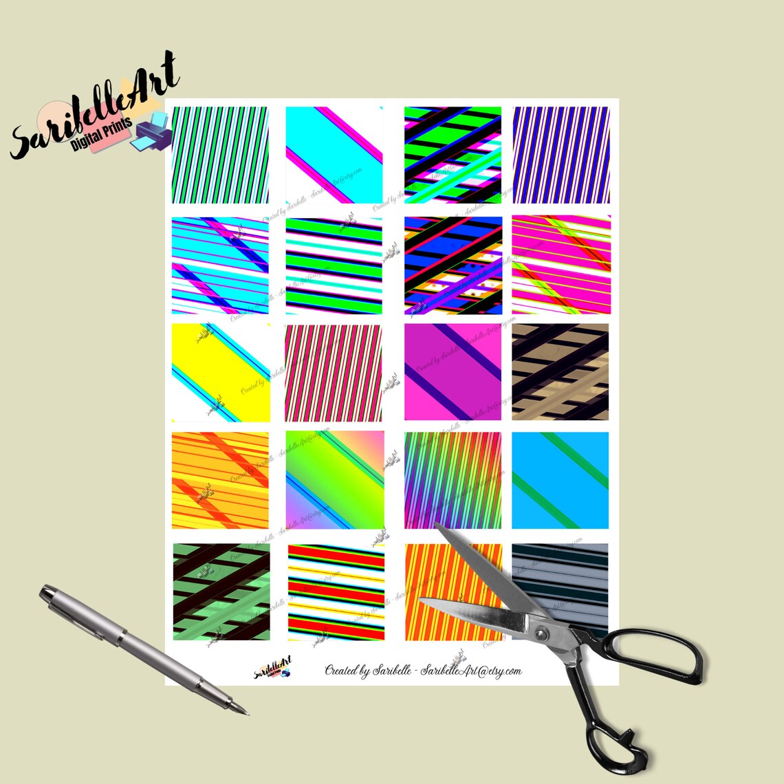 Colorful Stripes Printable Stickers, Printable Sticker Sheet, Print and ...