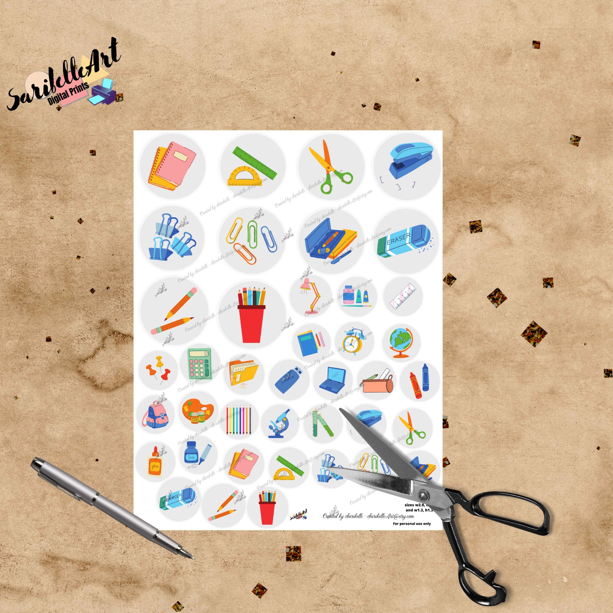 School Supplies Printable Stickers, Daily Stickers for Your Planner - Etsy