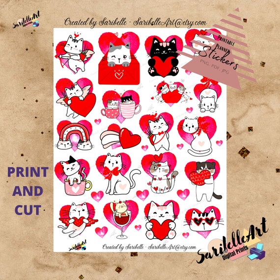 Valentine's Day Cat Love Printable Stickers Daily - Etsy