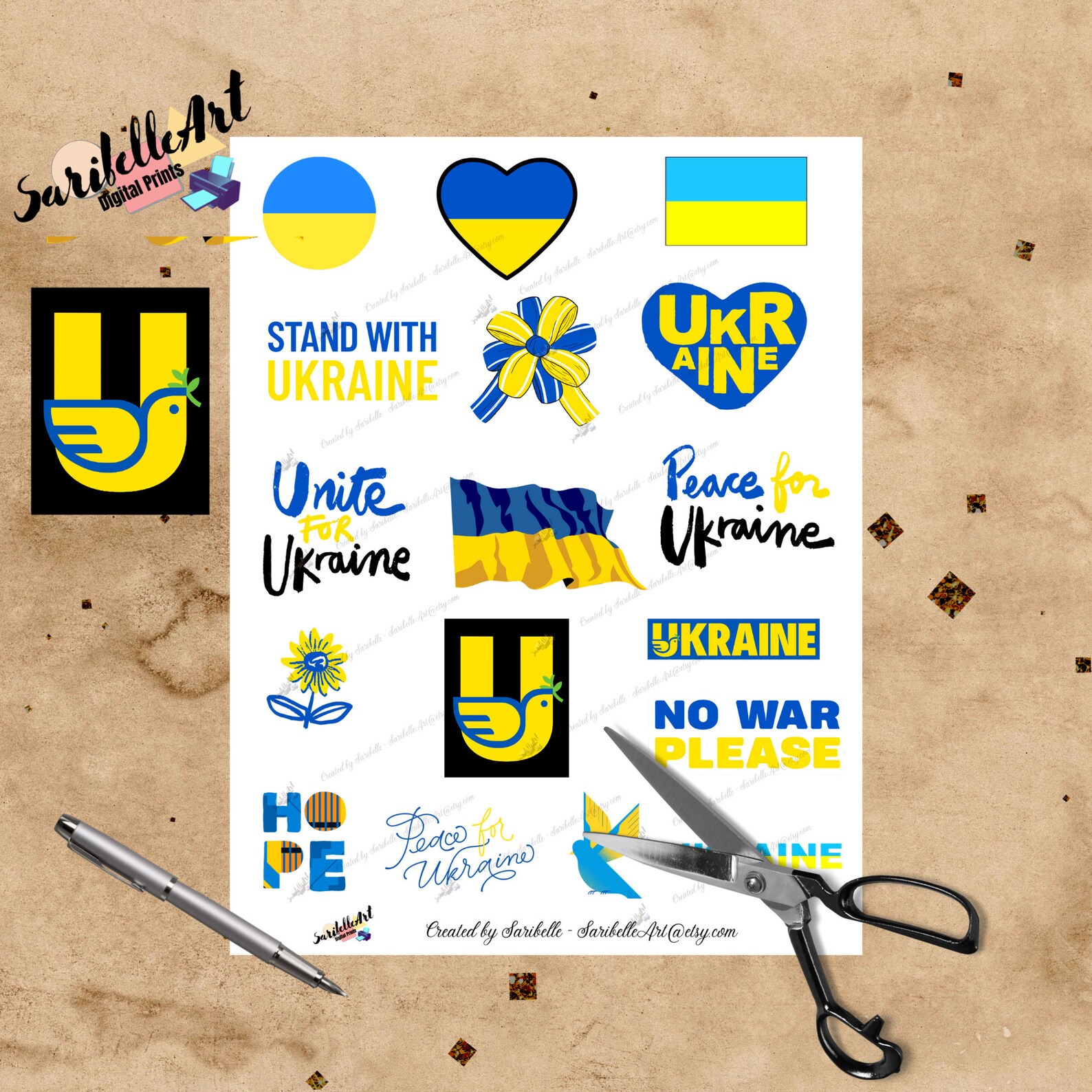 Peace for Ukraine, Ukraine Printable Stickers, Daily Journal Stickers ...
