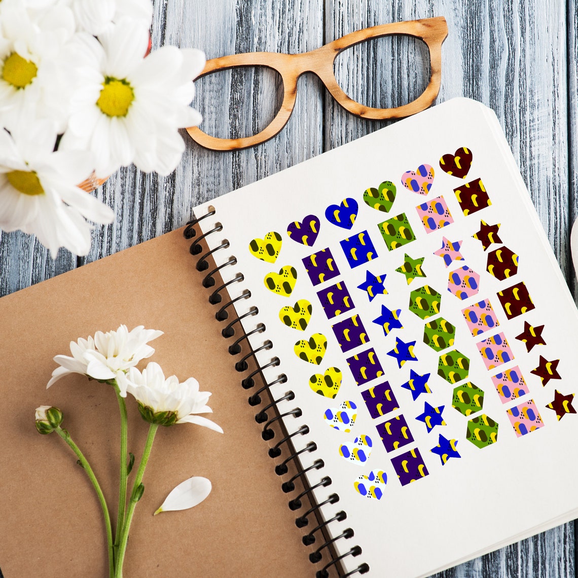 Colorful Dots and Shapes Printable Stickers Daily Journal | Etsy