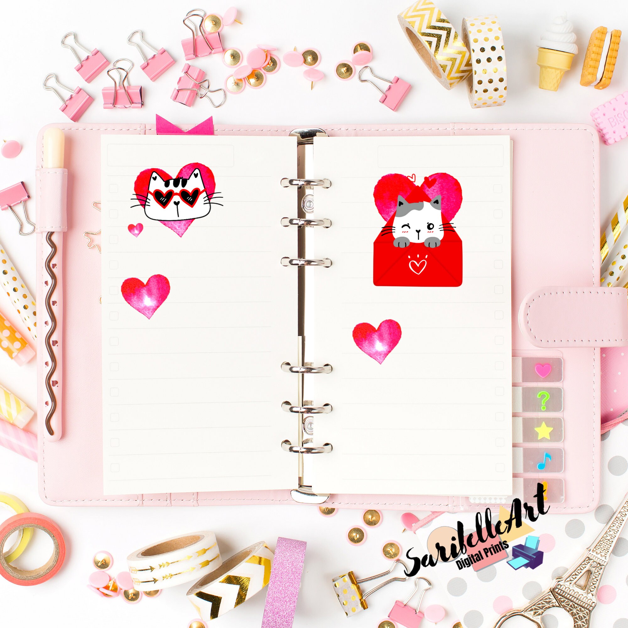 Valentine's Day, Cat Love Printable Stickers, Daily Stickers - Etsy