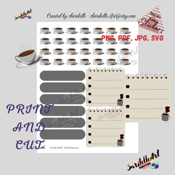 Coffee Cup Printable Stickers Printable Sticker Sheet Print - Etsy
