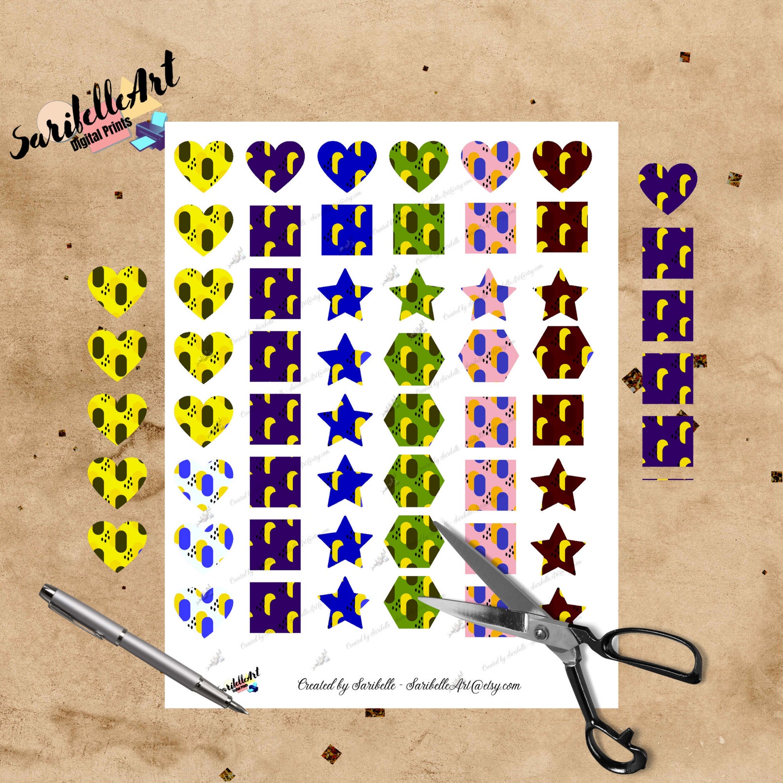 Colorful Dots and Shapes, Printable Stickers, Daily Journal Stickers - Etsy