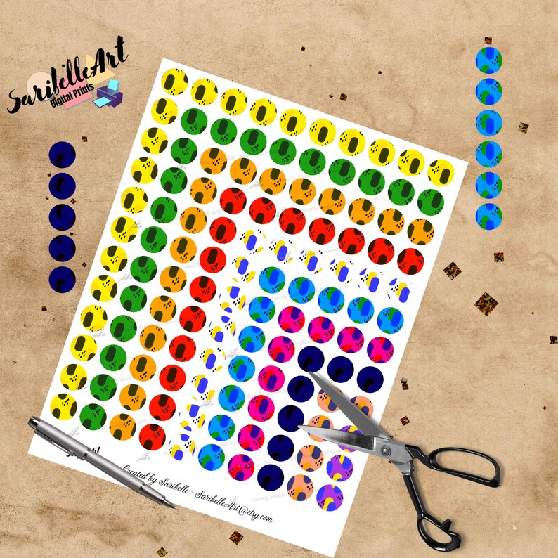 Colorful Dots and Shapes, Printable Stickers, Daily Journal Stickers - Etsy