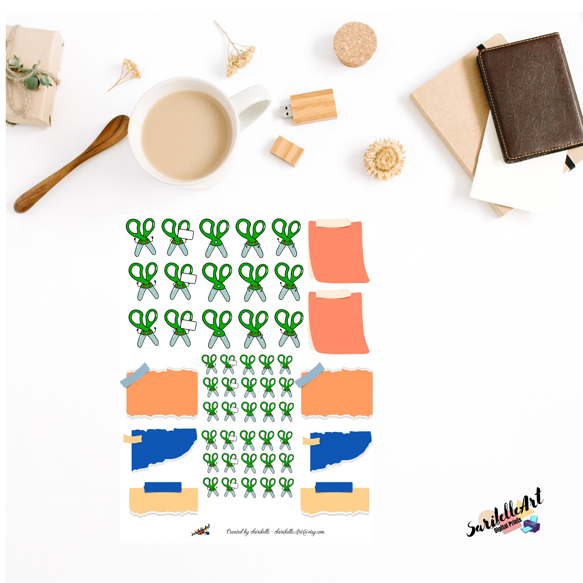 Scissors Characters Printable Stickers, Printable Sticker Sheet, Print ...