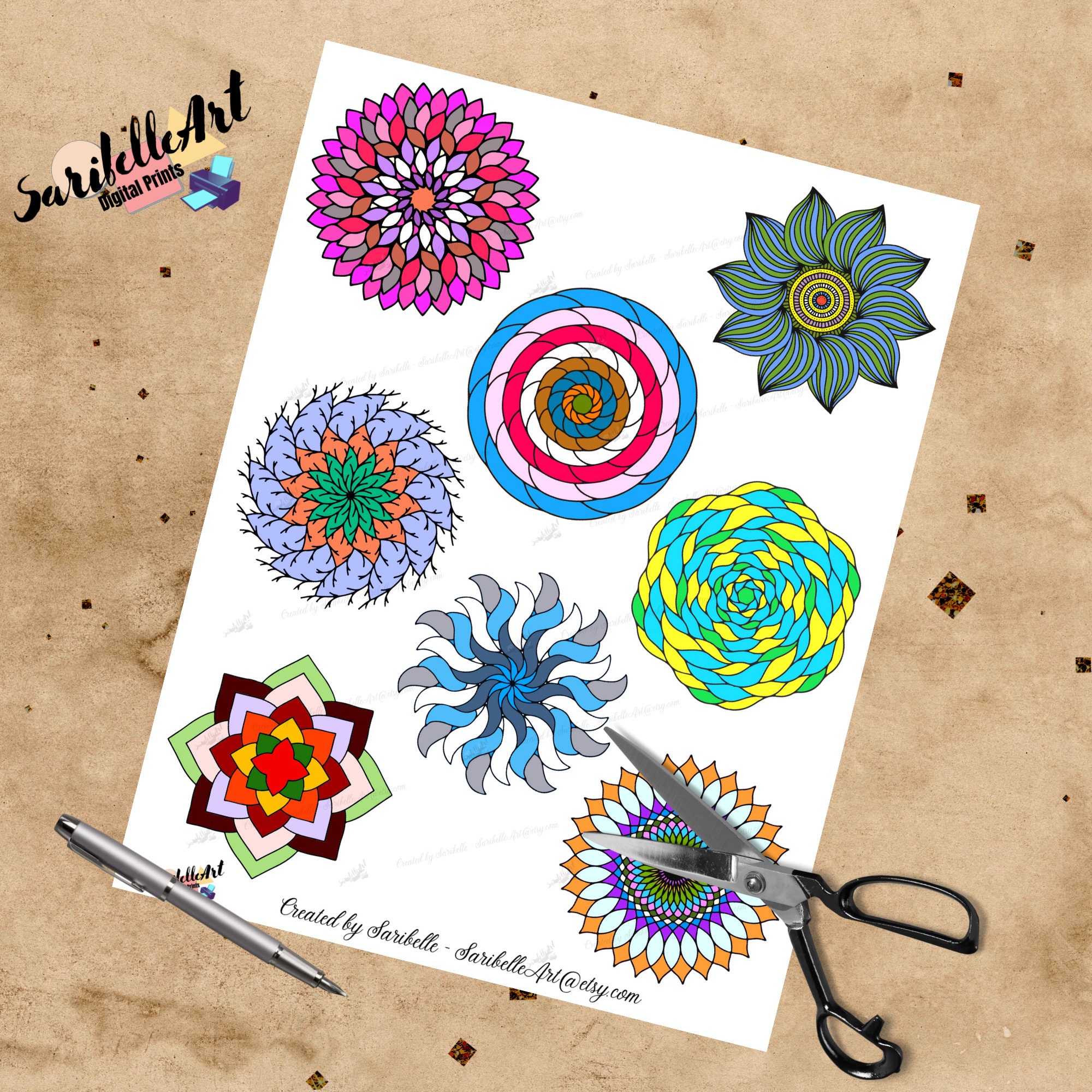 Colorful Mandala Printable Stickers, Daily Stickers for Your Journal - Etsy