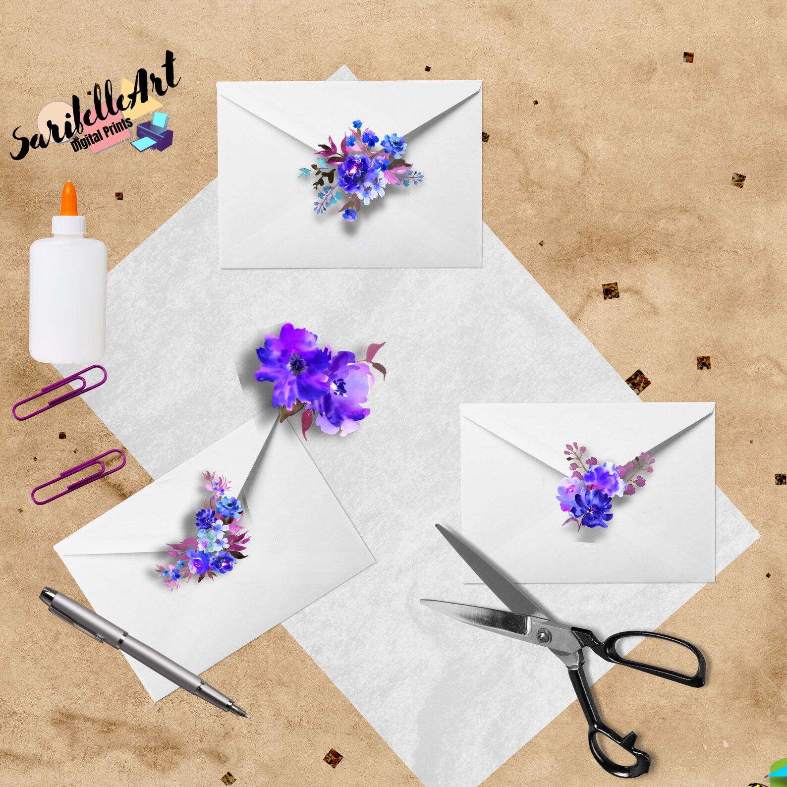 Blue Flowers Printable Stickers, Printable Sticker Sheet, Print and Cut ...