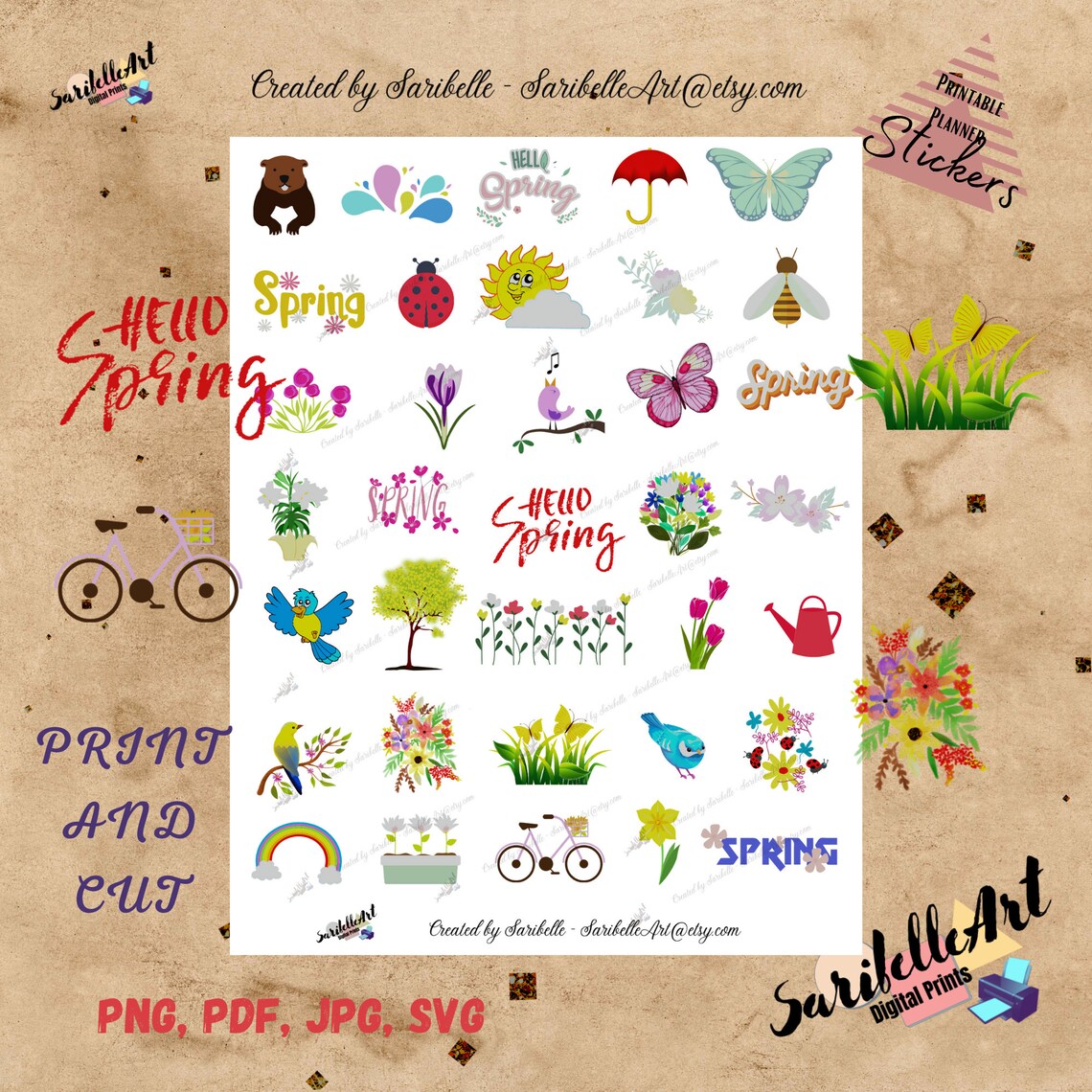 Spring Printable Stickers, Daily Journal Stickers - Etsy