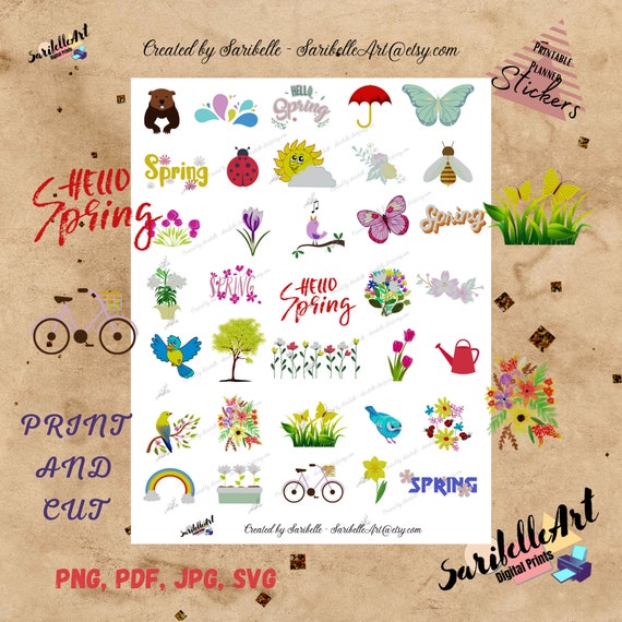 Spring Printable Stickers Daily Journal Stickers - Etsy
