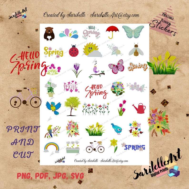 Spring Printable Stickers, Daily Journal Stickers - Etsy