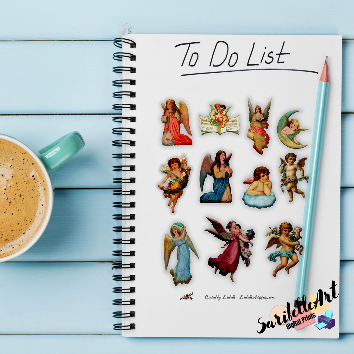 Angels Printable Stickers, Printable Sticker Sheet, Print and Cut ...