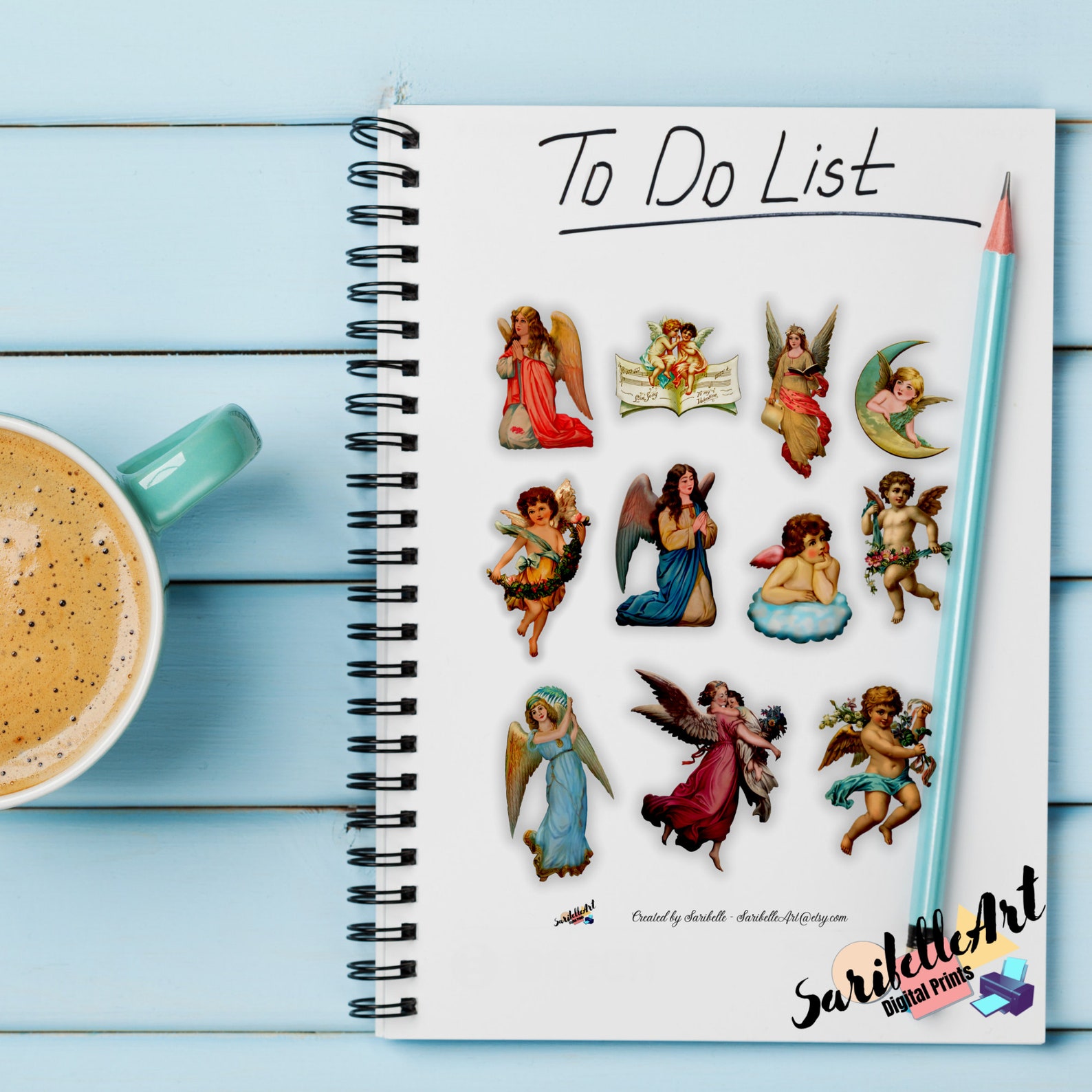 Angels Printable Stickers, Printable Sticker Sheet, Print and Cut ...