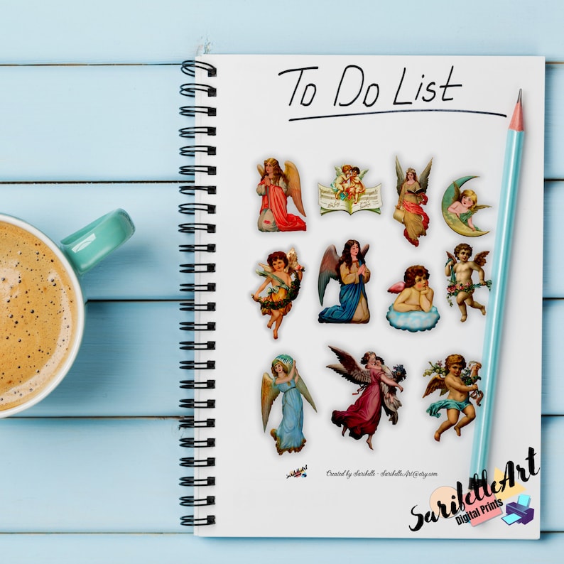 Angels Printable Stickers, Printable Sticker Sheet, Print and Cut ...