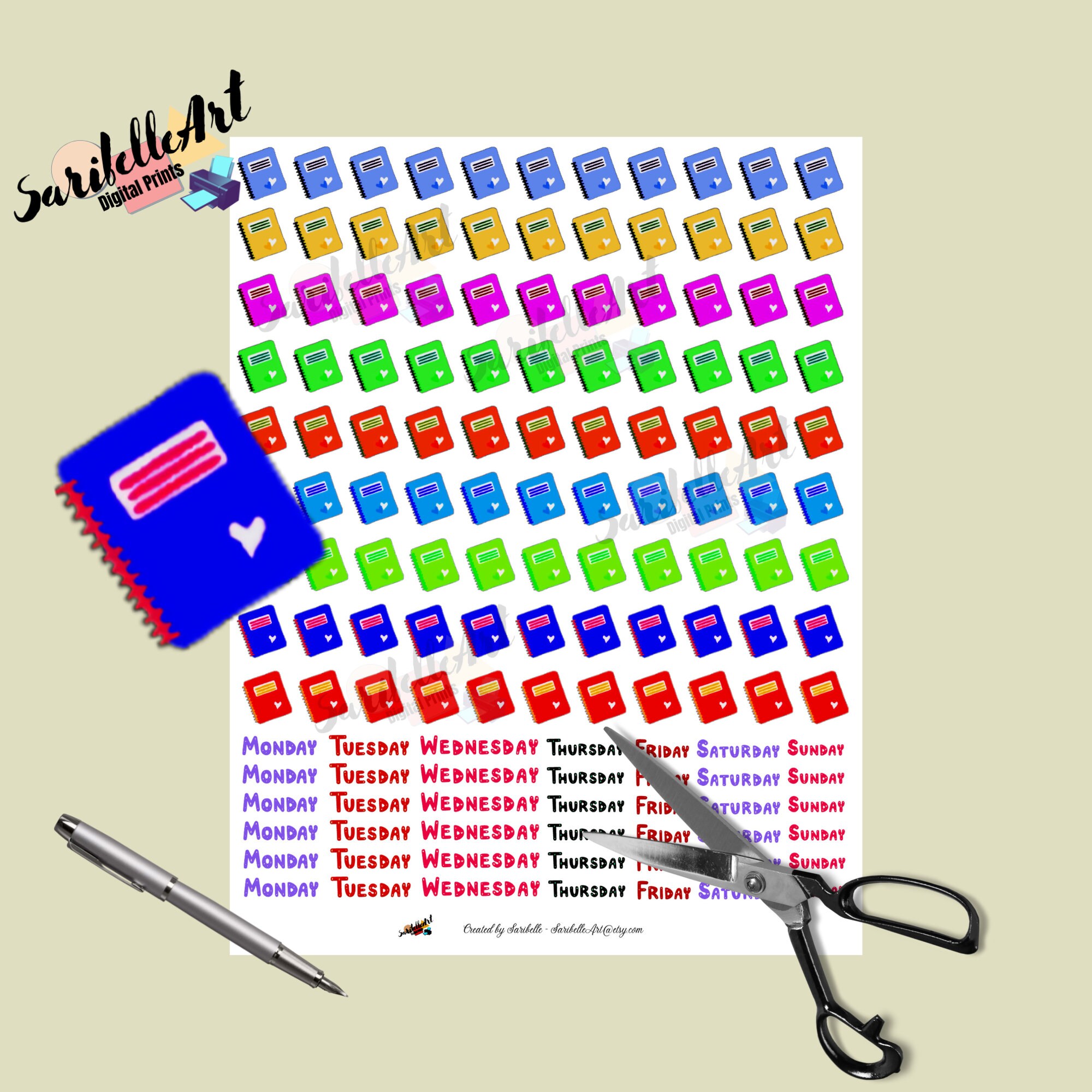 Notebooks Printable Stickers, Printable Sticker Sheet, Print and Cut ...