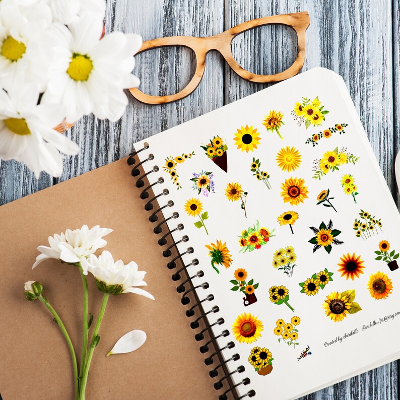 Sunflowers, Floral Printable Stickers, Daily Journal Stickers - Etsy